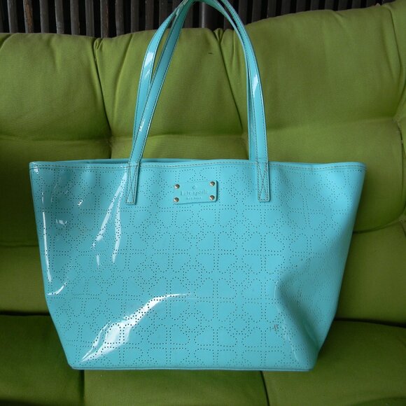 kate spade | Bags | Kate Spade Turquoise Patent Leather Large Tote ...